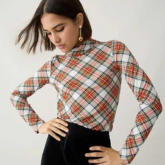 J. Crew | Tops | New Womens S J Crew Tissue Turtleneck Shirt In Ivory Plaid | Poshmark